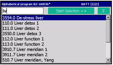 Selecting programs from an alphabetical list – Biofield Therapy